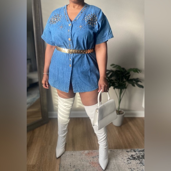 Epix | Tops | Vintage 9s Plus Size Denim Bejeweled Top | Poshmark